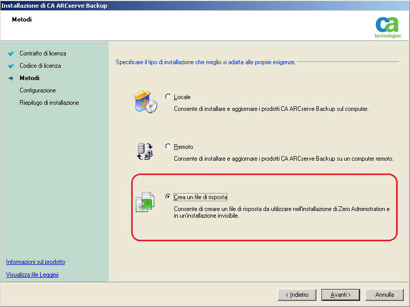 Creazione di un file di risposta per l'installazione invisibile all'utente