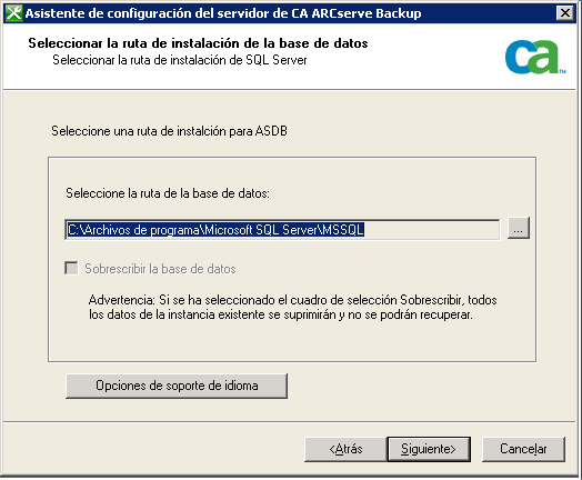 Configuración de Microsoft SQL Server como base de datos de CA ARCserve Backup