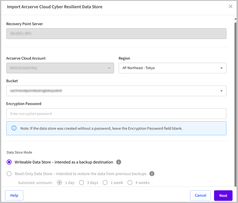 Import an Arcserve Cloud Cyber Resilient Data Store