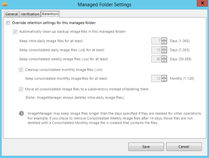 ImageManager Retention Settings