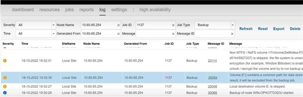 Incomplete Backup Job Status Related