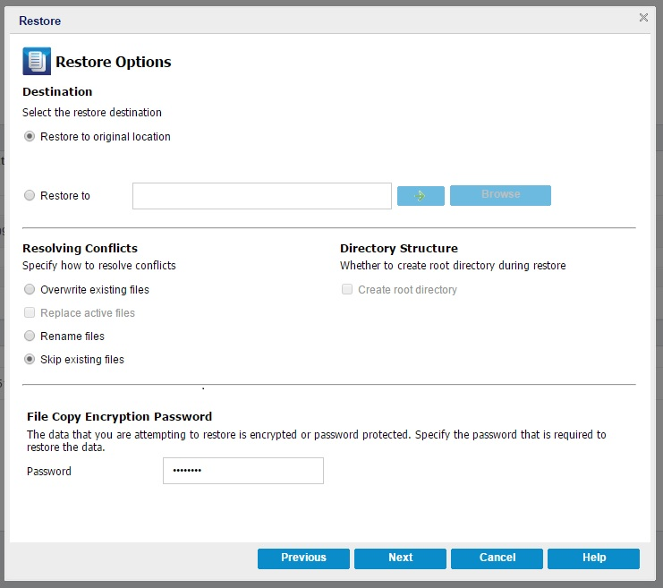 Define the Restore Options