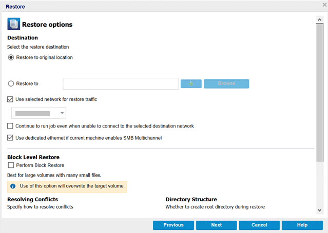 Define the Restore Options