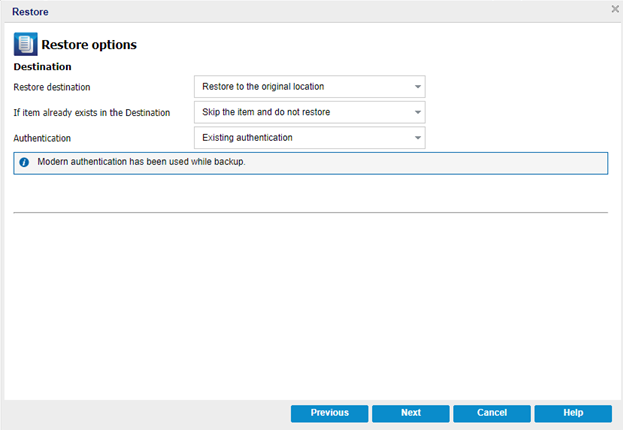 Define the Restore Options