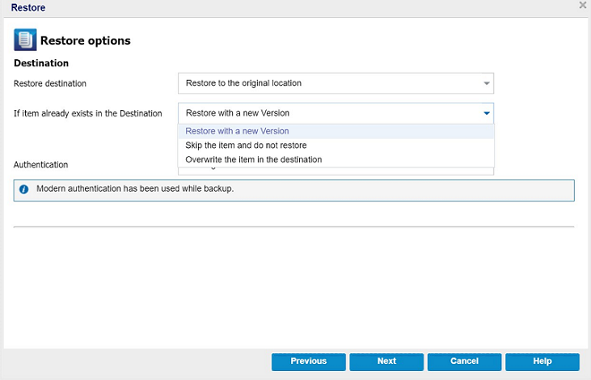 Define the Restore Options