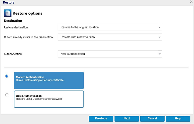 Define the Restore Options