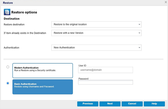 Define the Restore Options