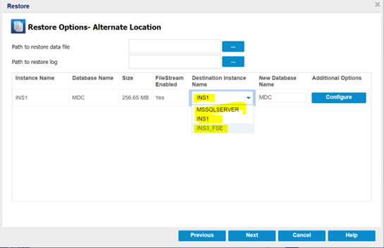 Restore the SQL Database to an Alternate Instance on the Same Server