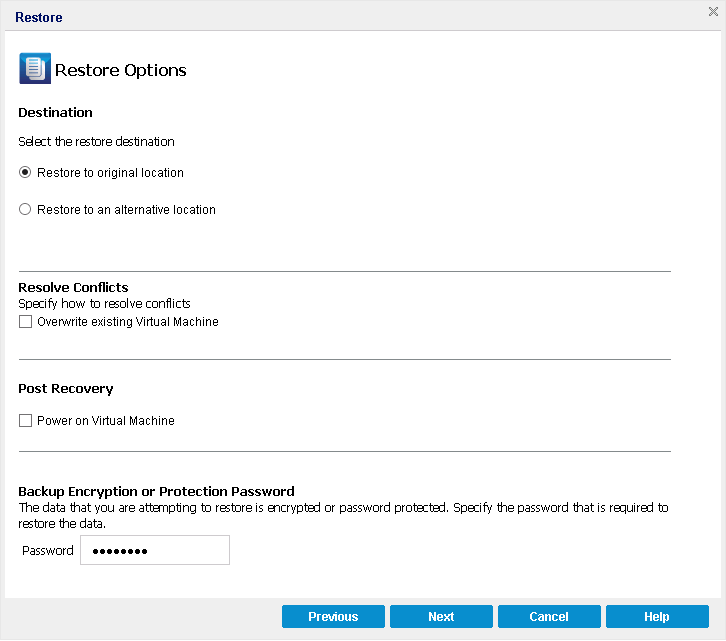 Define the Restore Options