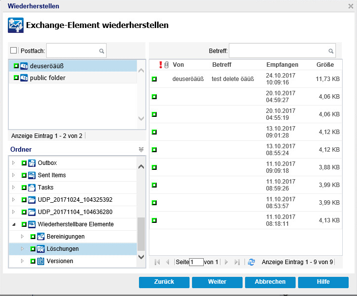 Wiederherstellbare Elemente wiederherstellen