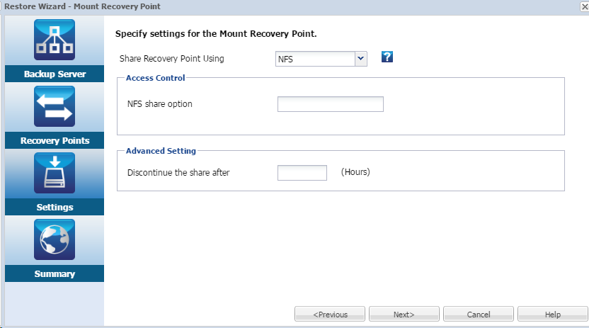Specify the Settings for Mount Recovery Point
