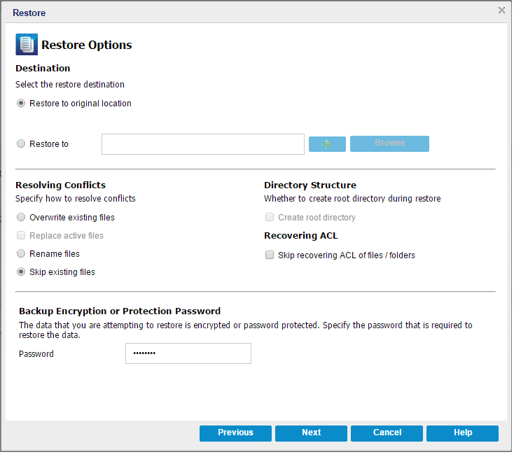 Define the Restore Options