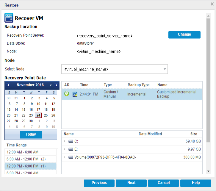 Specify the Virtual Machine and the Recovery Point to Restore