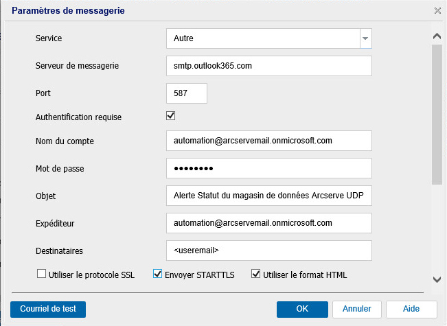 Activation d'alertes par courriel et présentation du format de courriel