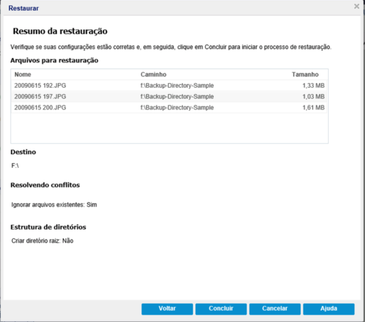 Restaure o conteúdo do ponto de recuperação