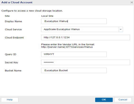 Add a Cloud Account for AppScale Eucalyptus Walrus