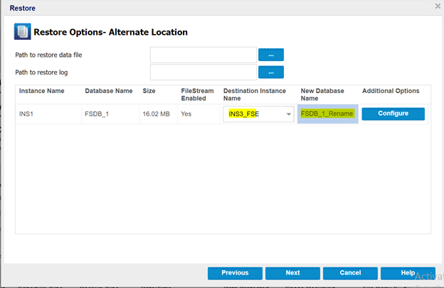 Restore the SQL Database to an Alternate Instance on a Different Server